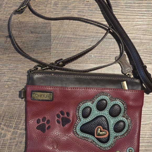 Chala | Bags | Chala Red And Black Crossbody Bag With Paw Print | Poshmark